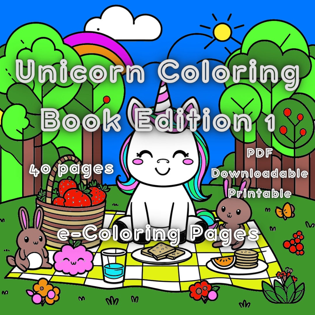 40 Unicorn Coloring Pages for Kids and Adults, Digital Coloring Book ...