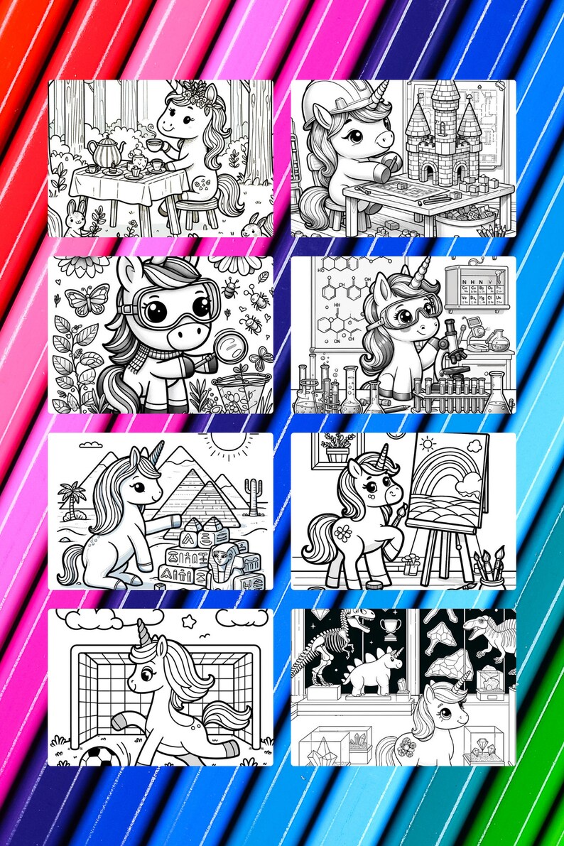 40 Unicorn Coloring Pages for Kids and Adults, Digital Coloring Book ...