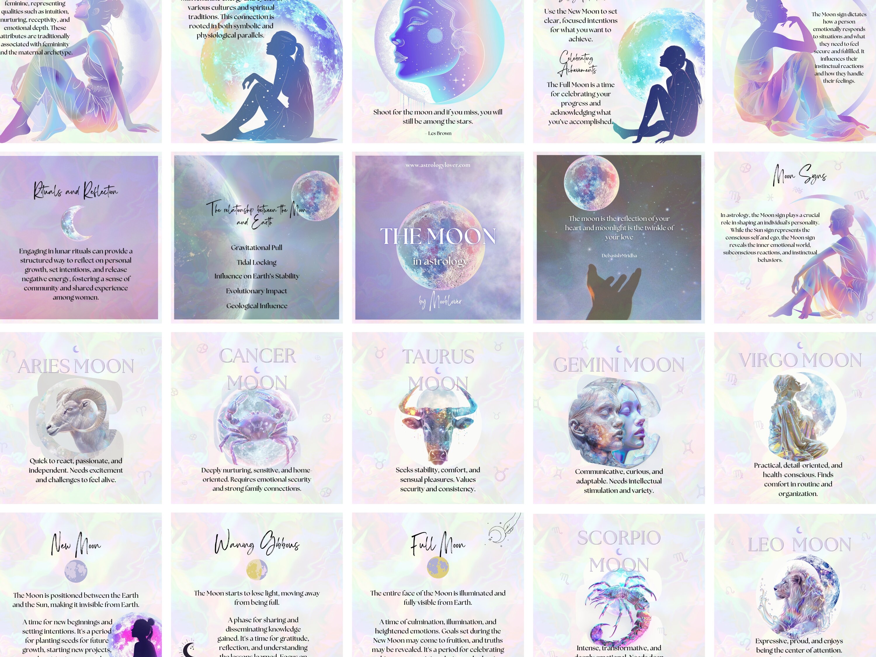 Astrology Instagram Post Template Bundle, Holographic Moon, Spiritual ...