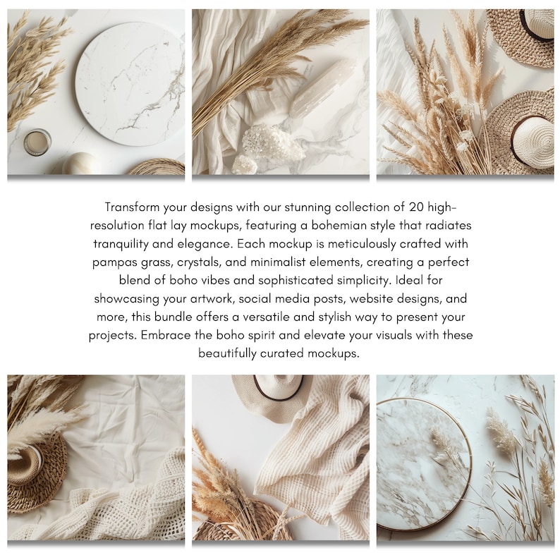 Boho Flat Lay Mockup Bundle, Minimalist Neutral Background (digital ...