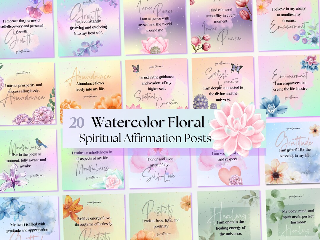 Watercolor Floral Affirmation Posts: Spiritual Instagram Templates ...