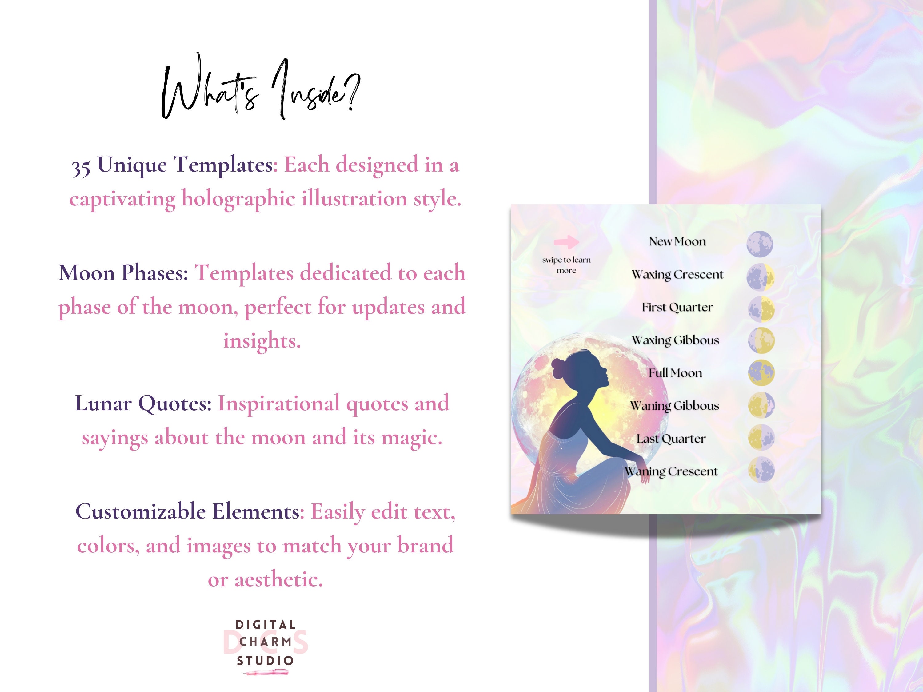 Astrology Instagram Post Template Bundle, Holographic Moon, Spiritual ...