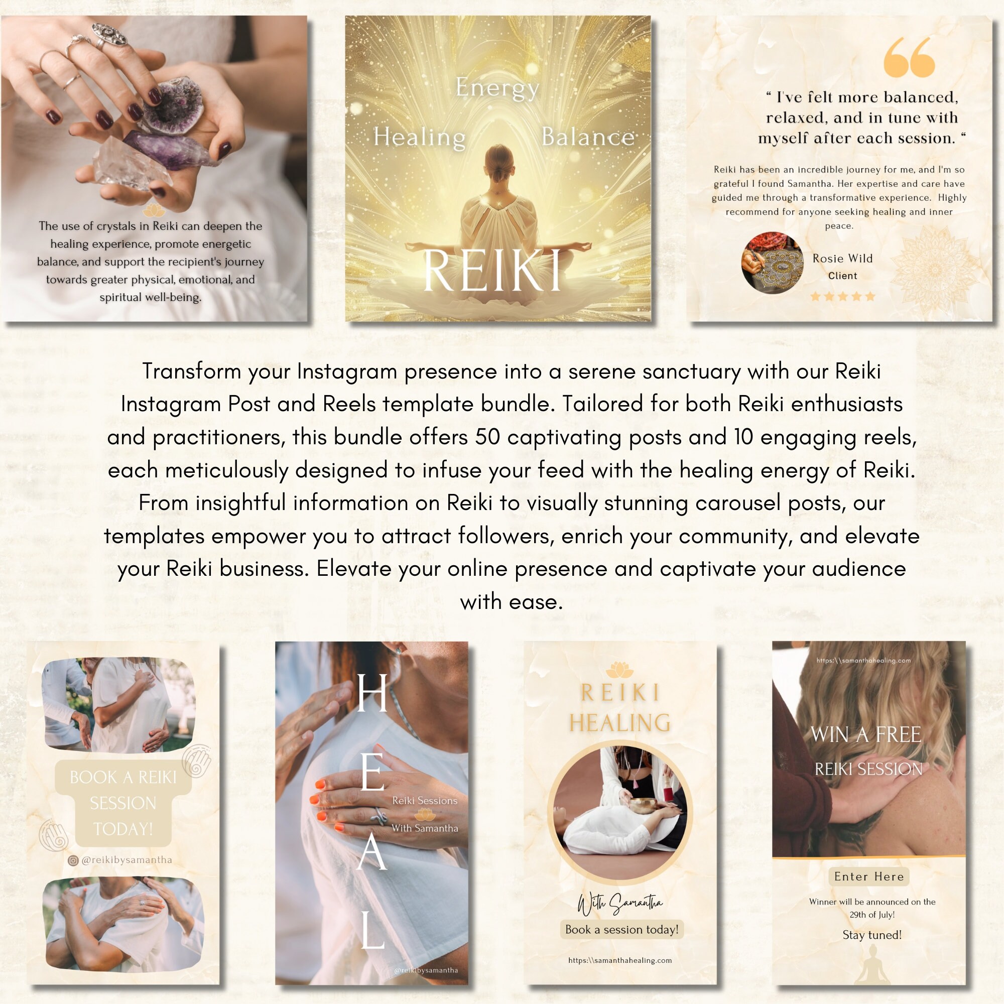 Reiki Social Media Posts, Energy Healing, Instagram Templates for Reiki ...