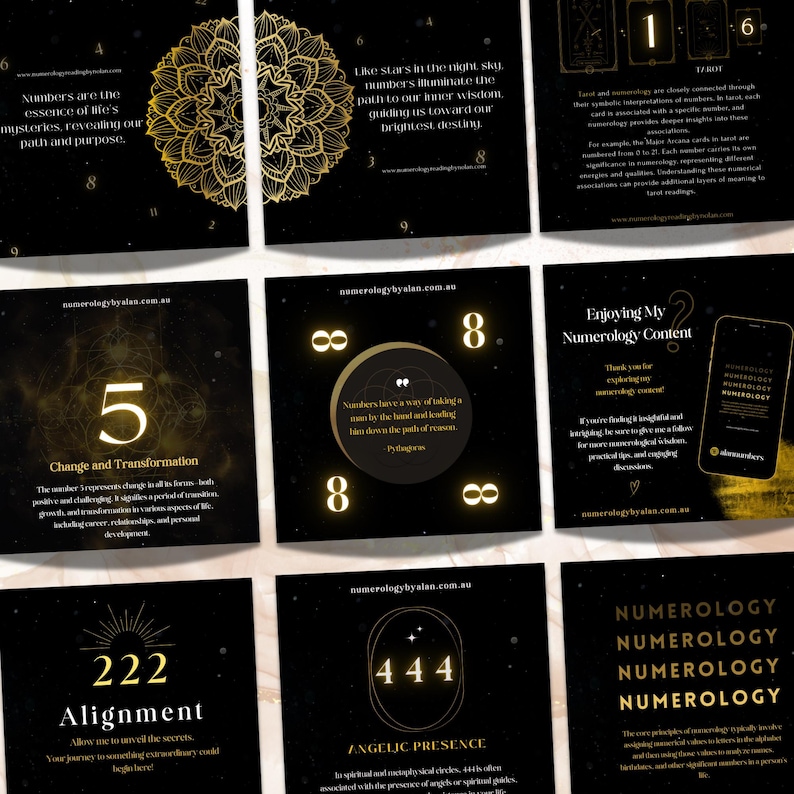 Black and Gold Numerology Instagram Bundle, Post Templates, Story ...