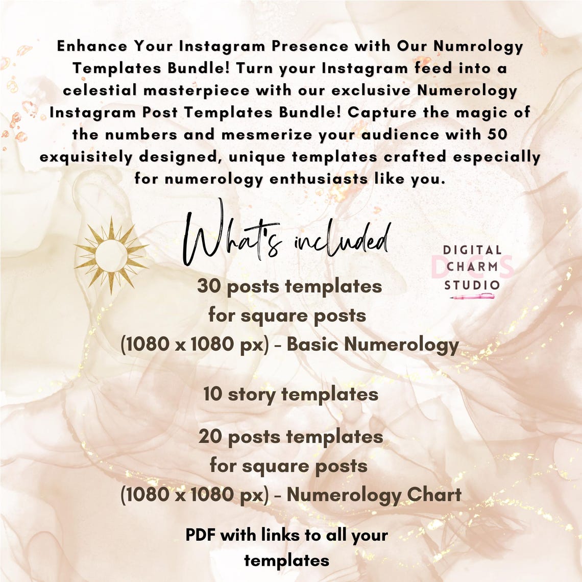 Black & Gold Numerology Instagram Templates: 50 Posts, 10 Stories ...