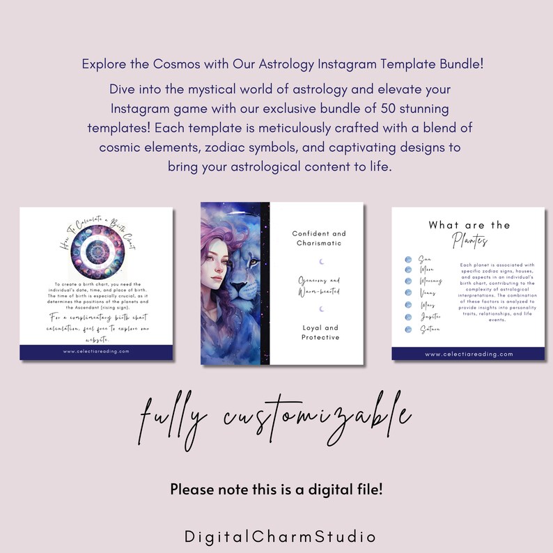 Astrology Instagram Post Templates, Mystical Social Media Bundle (50 ...
