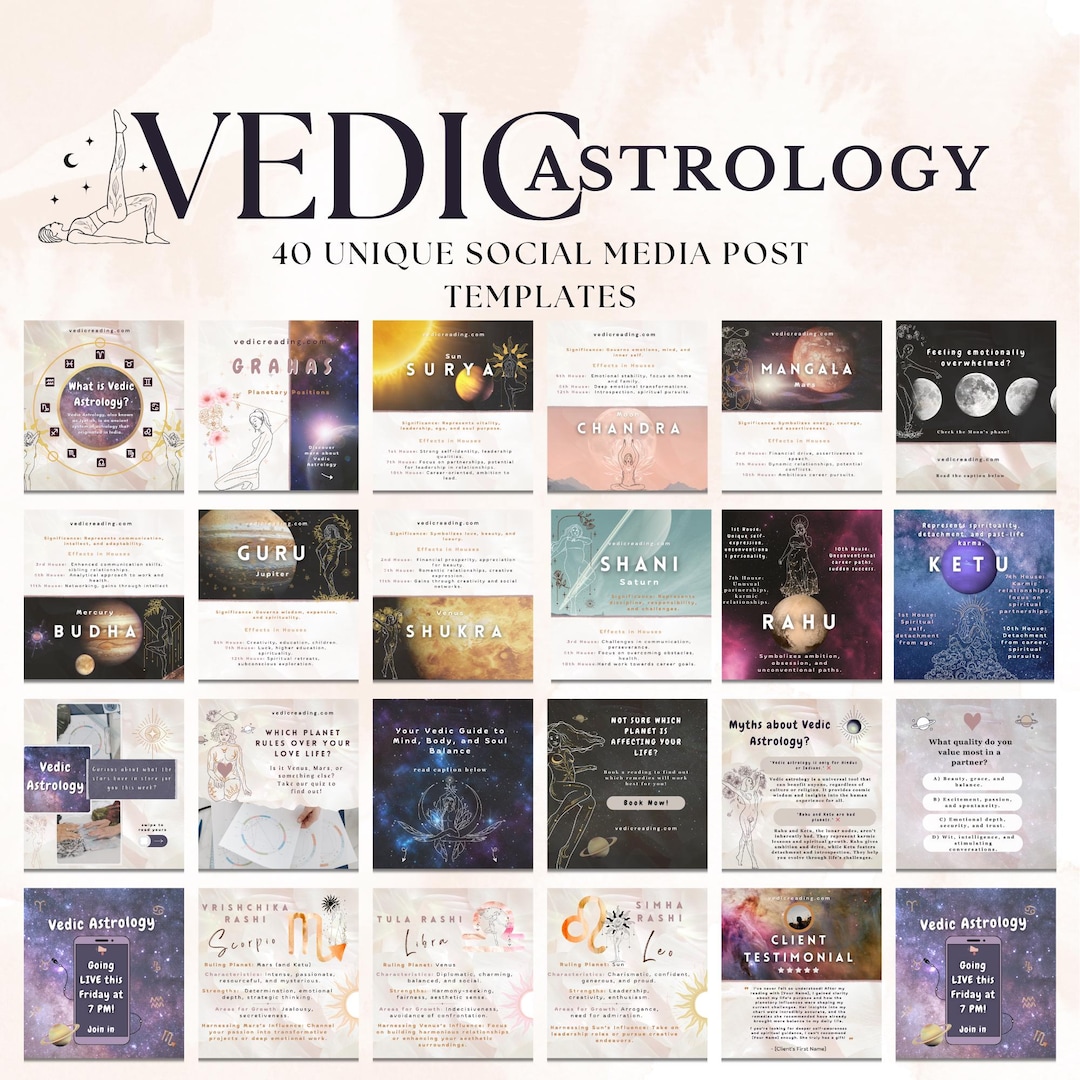 Vedic Astrology Social Media Templates: 40 Unique Canva Posts - Etsy