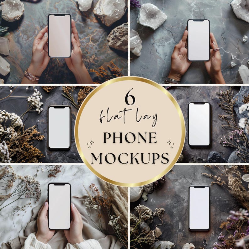 Minimalist Crystal-inspired Phone Mockups 6 Blank Flat Lay Screens for ...