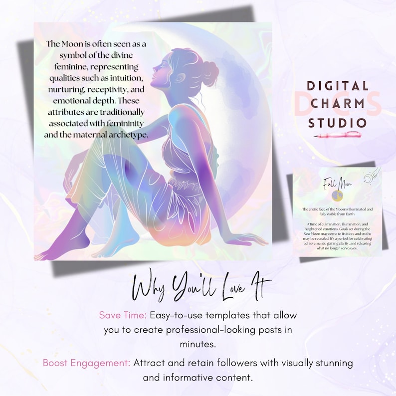 Astrology Instagram Post Template Bundle: Holographic Moon, Zodiac ...