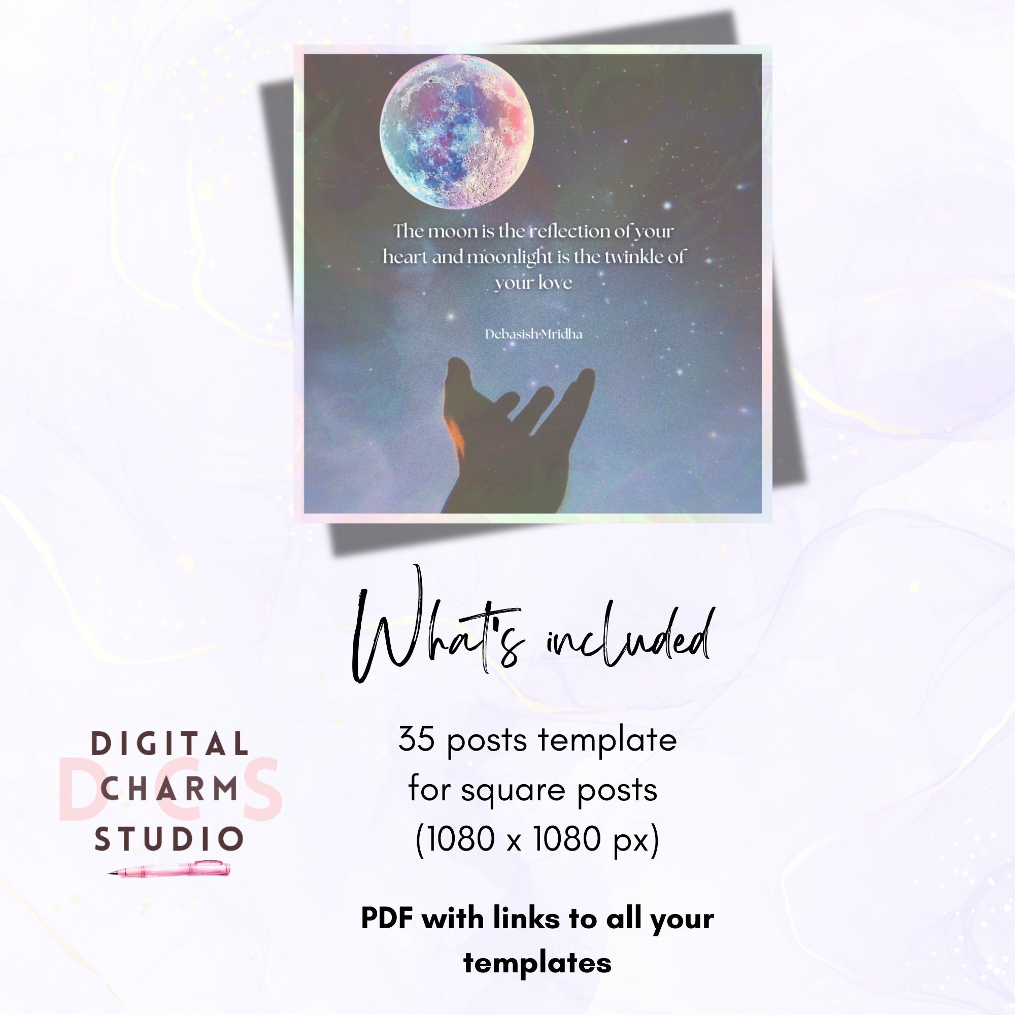 Astrology Instagram Post Template Bundle: Holographic Moon, Zodiac ...