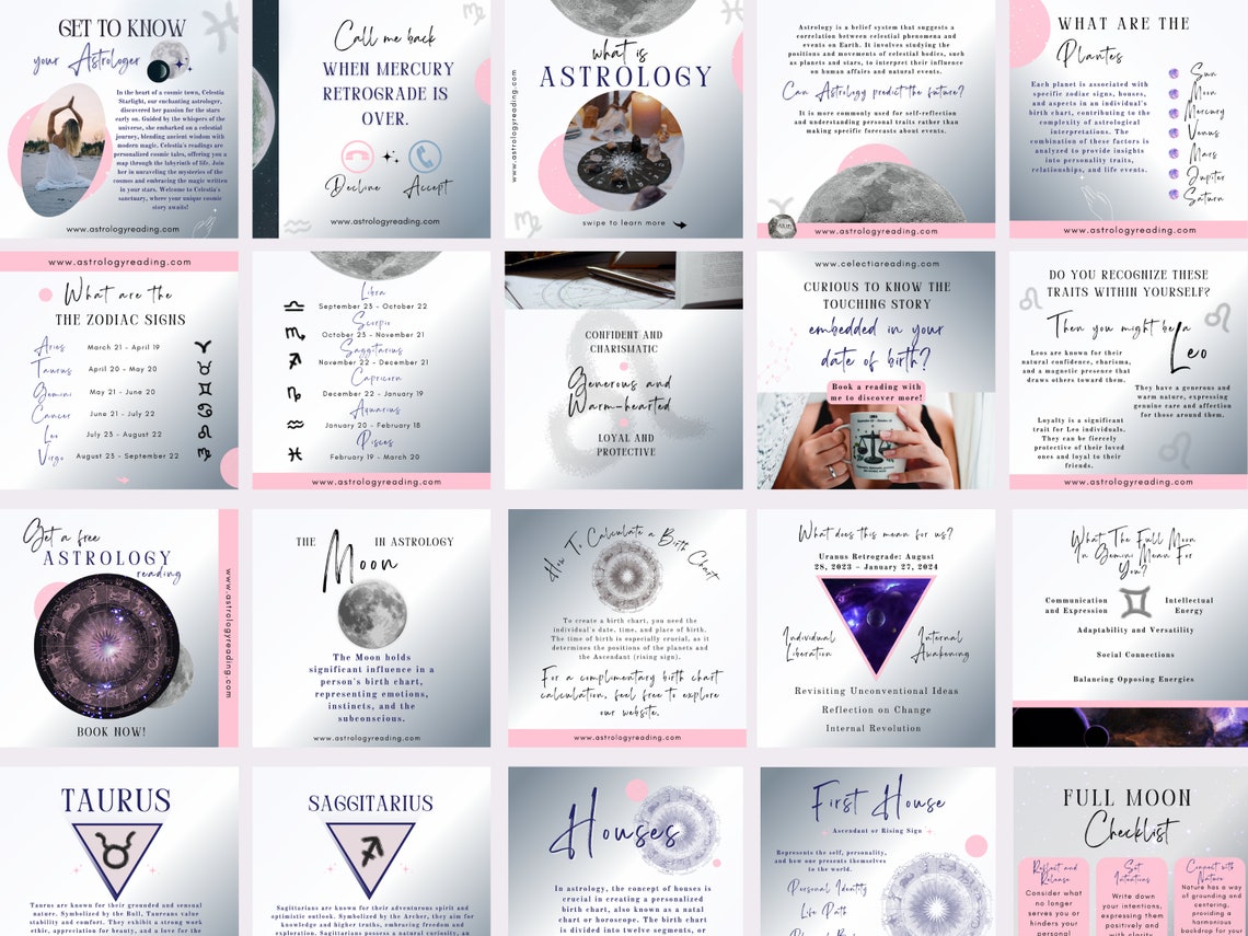 Astrology Instagram Post Templates, Zodiac Designs (canva Editable) - Etsy