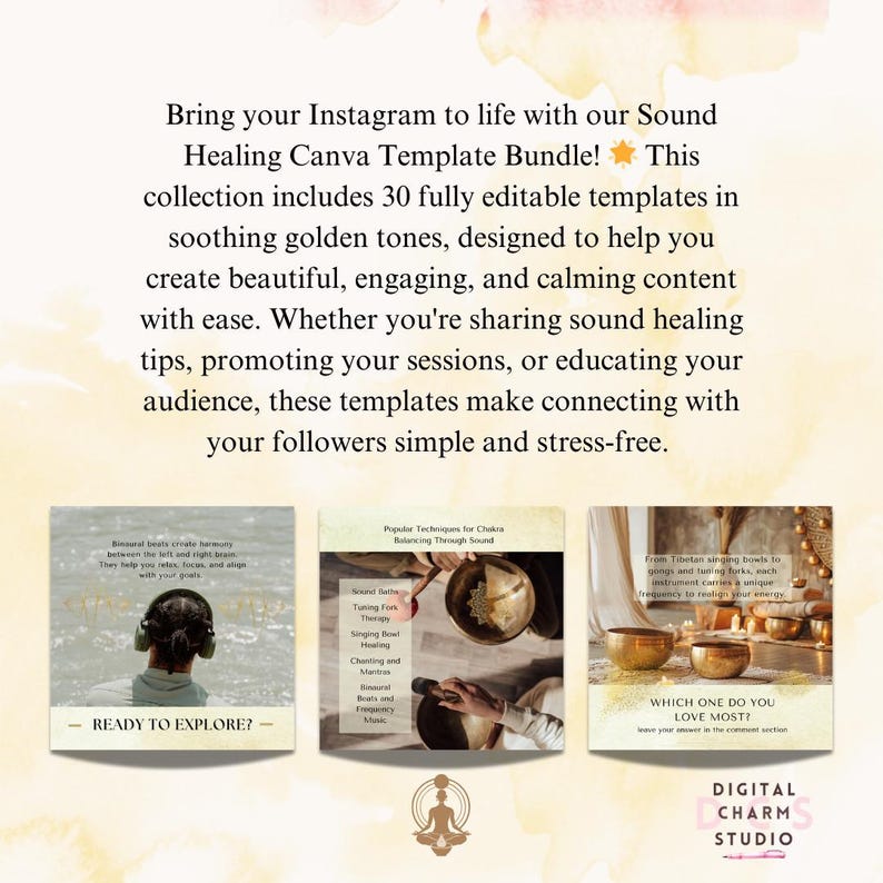 Sound Healing Instagram Templates: Golden Hues Canva Designs - Etsy