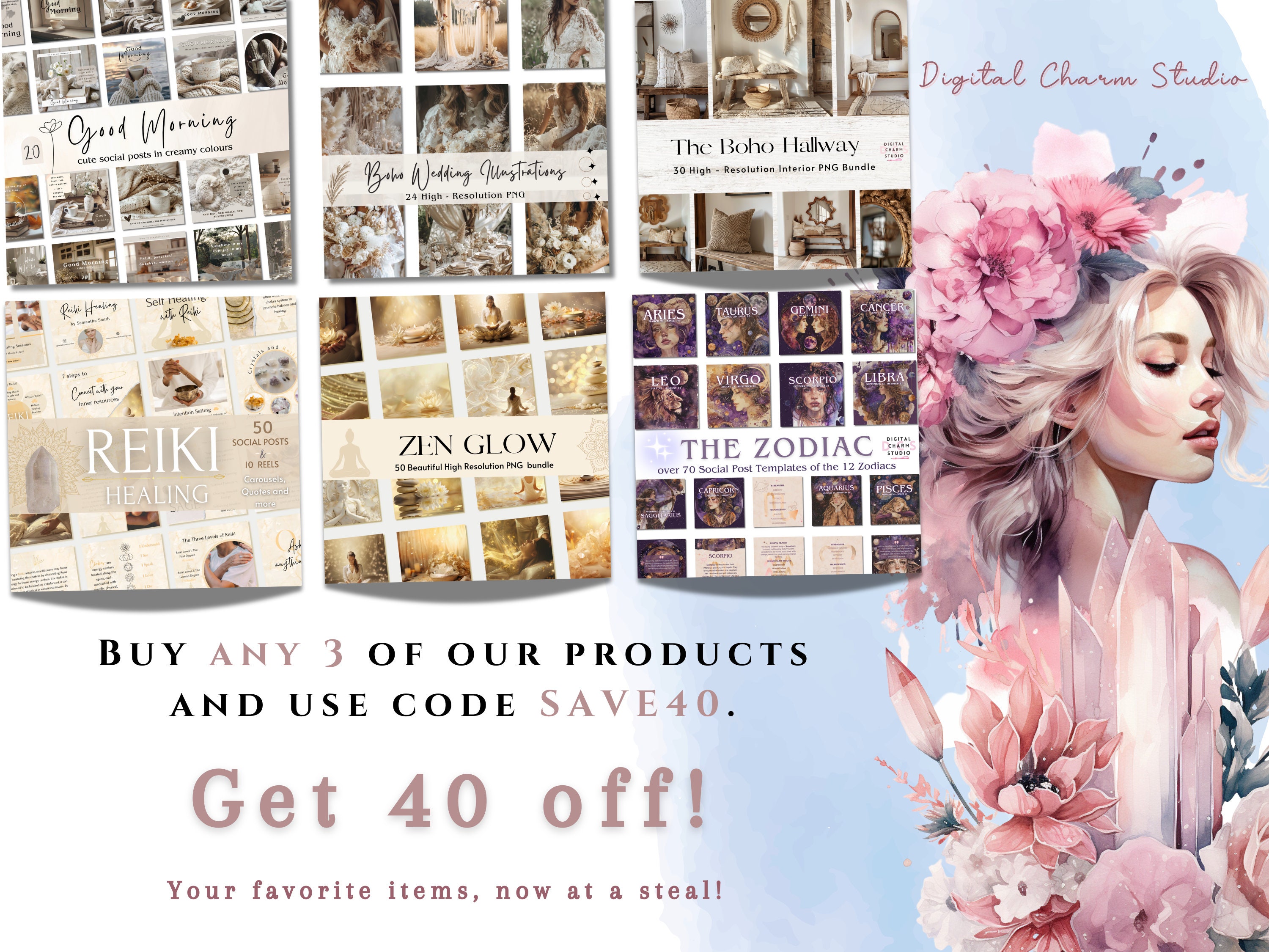 Boho Flat Lay Mockup Bundle, Minimalist Neutral Background (digital ...