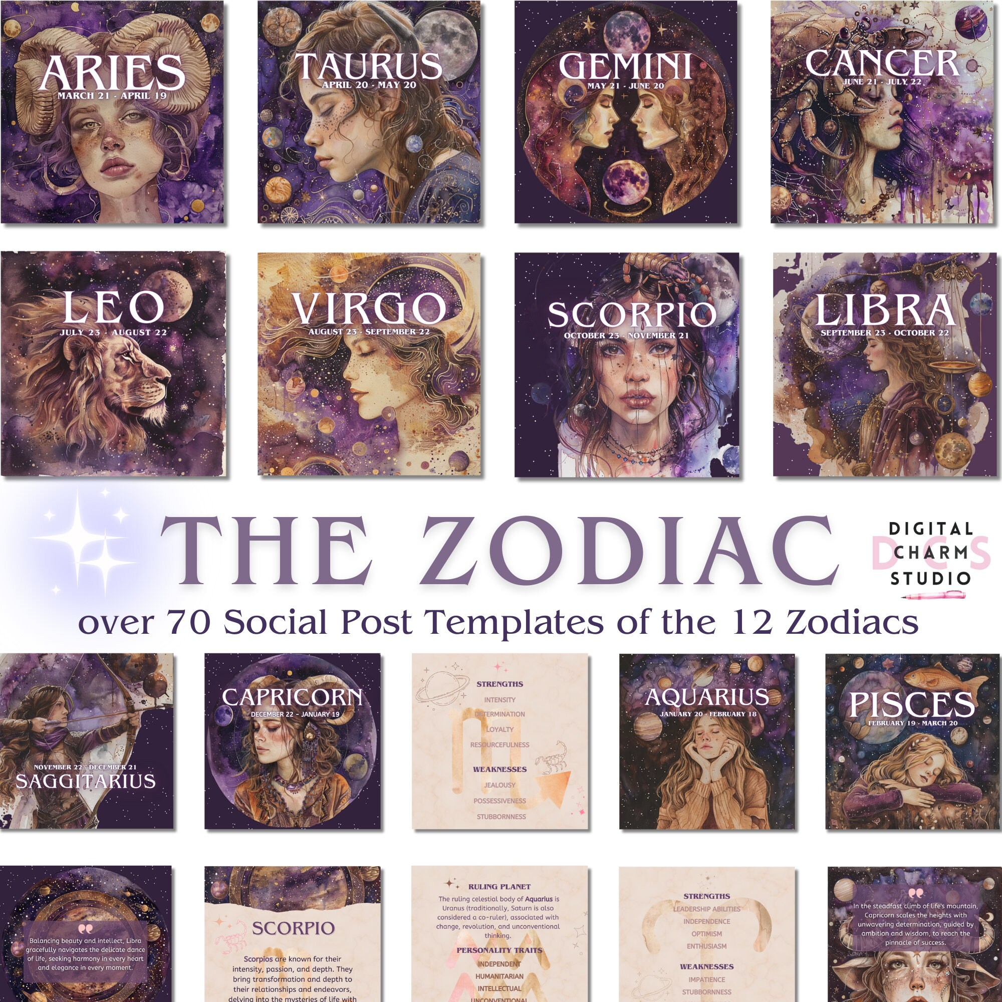 Astrology Instagram Post Template Bundle, Social Media Post Bundle ...