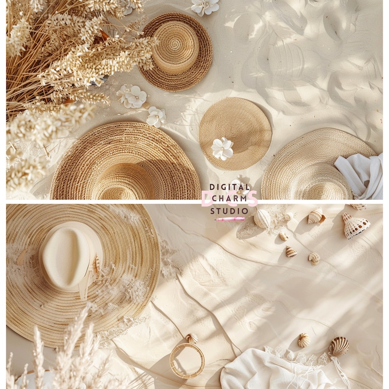 Beach Flat Lay Mockup Bundle, Boho Styled Stock Photos (digital ...
