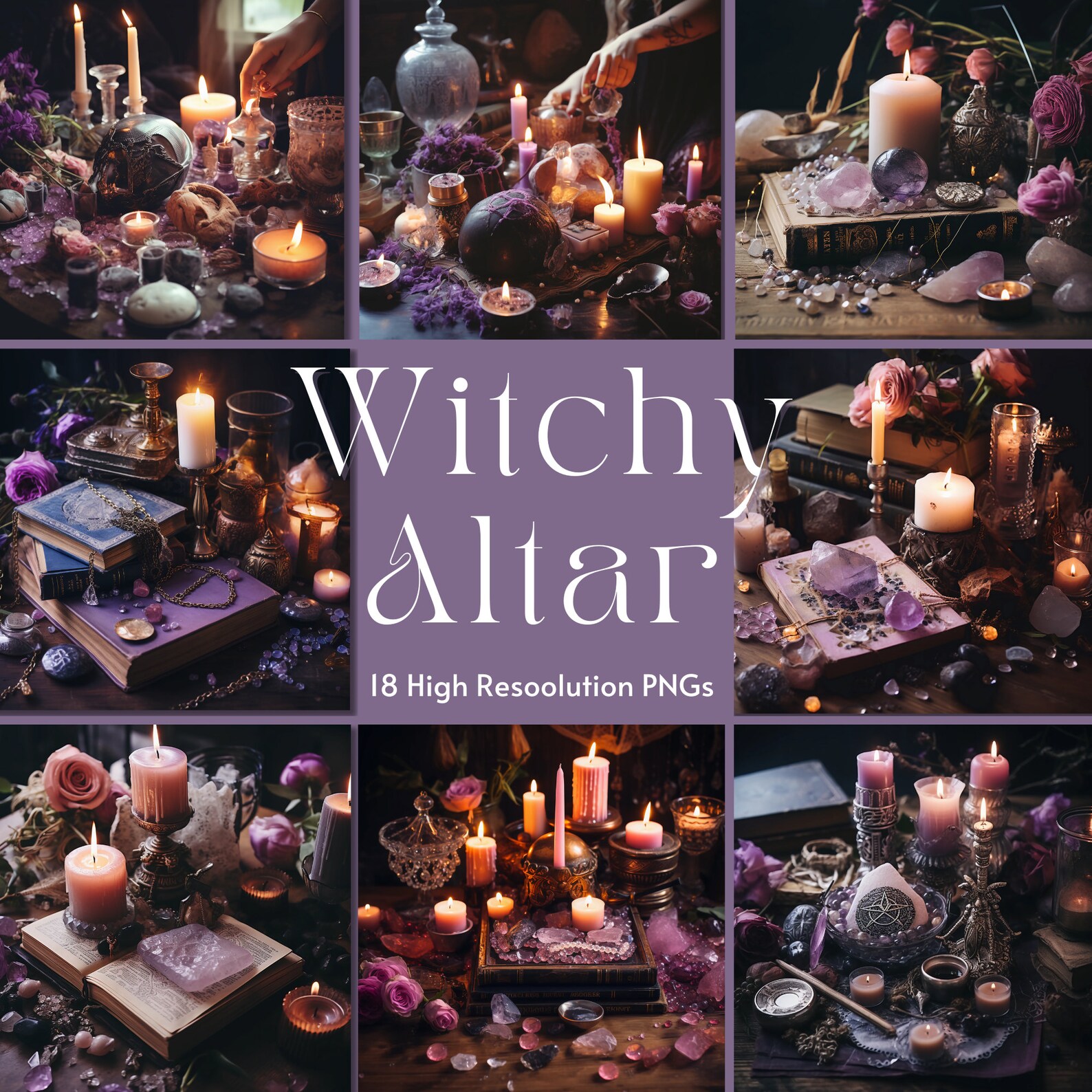 Witchy Magic Celestial PNG Bundle, High-resolution Images, Witch Altar ...