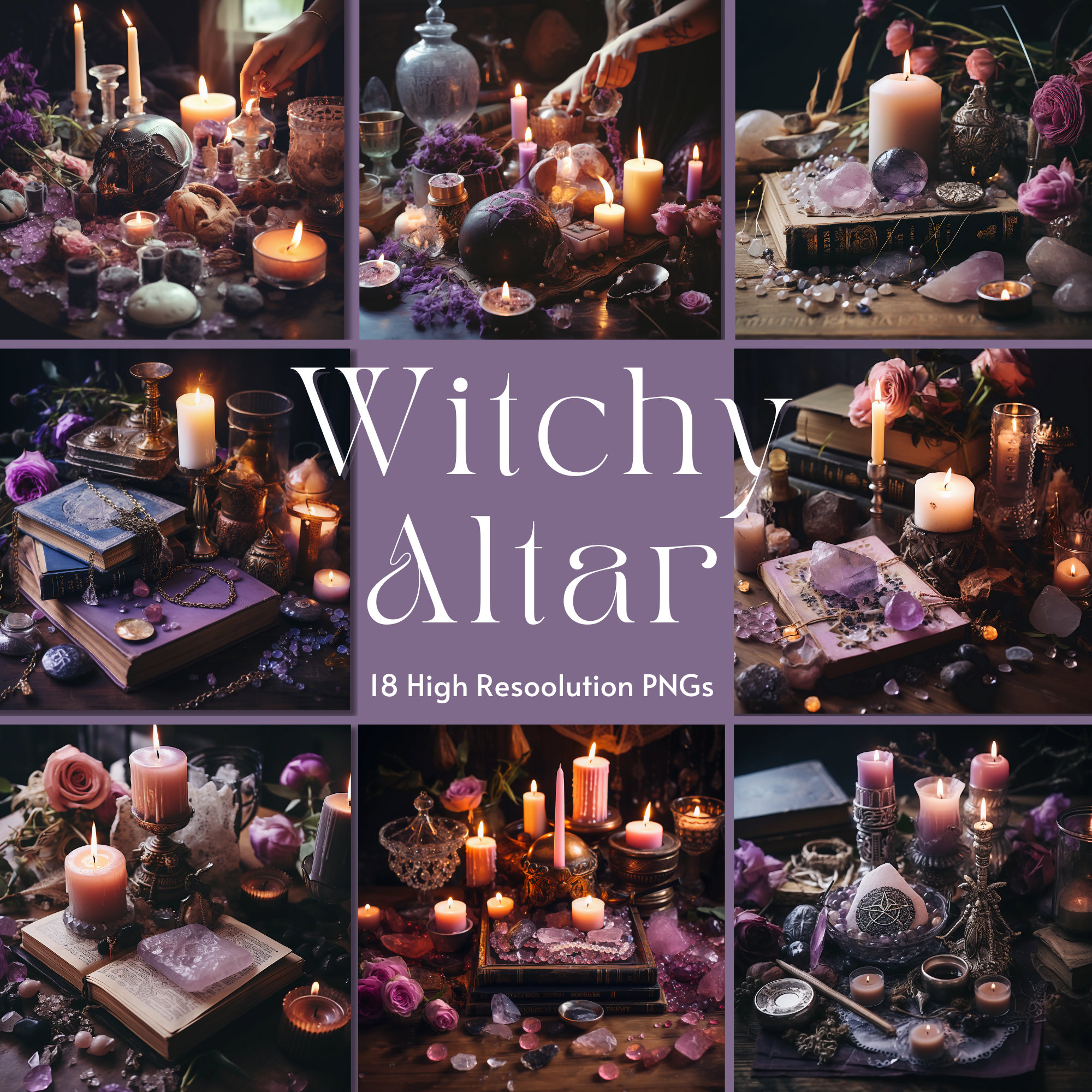 Witchy Magic Celestial PNG Bundle, High-resolution Images, Witch Altar ...