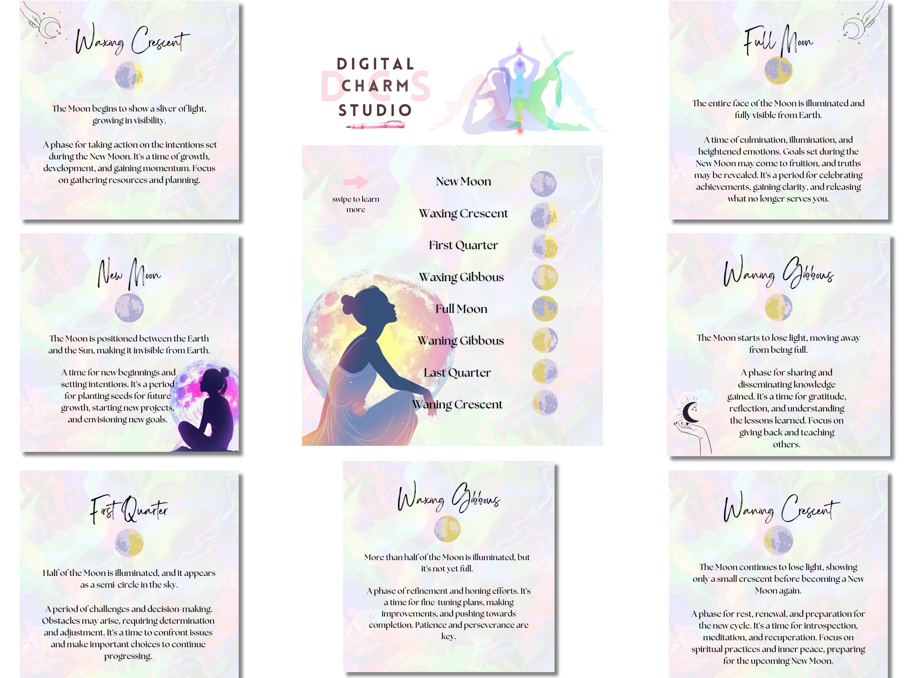 Astrology Instagram Post Template Bundle, Holographic Moon, Spiritual ...
