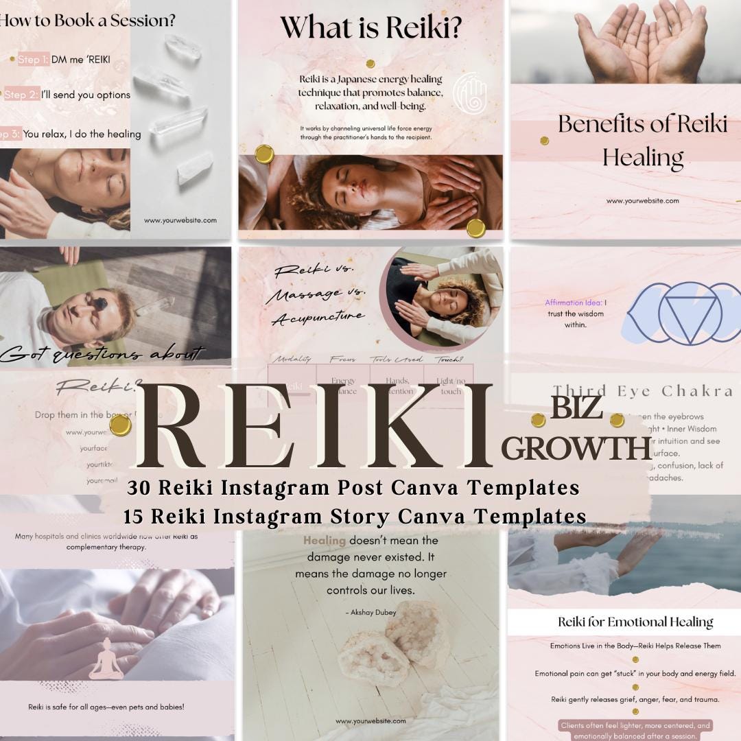 Reiki Instagram Templates: Energy Healing Social Media Kit (canva ...