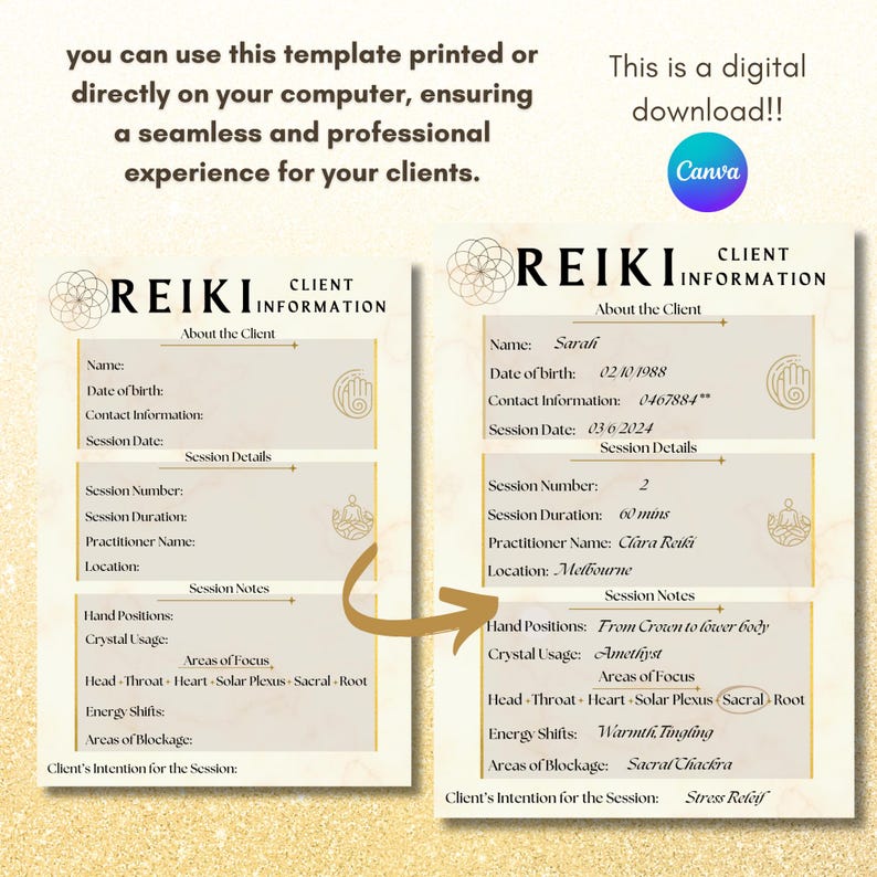 Reiki Client Information Template, Printable, Digital Download ...