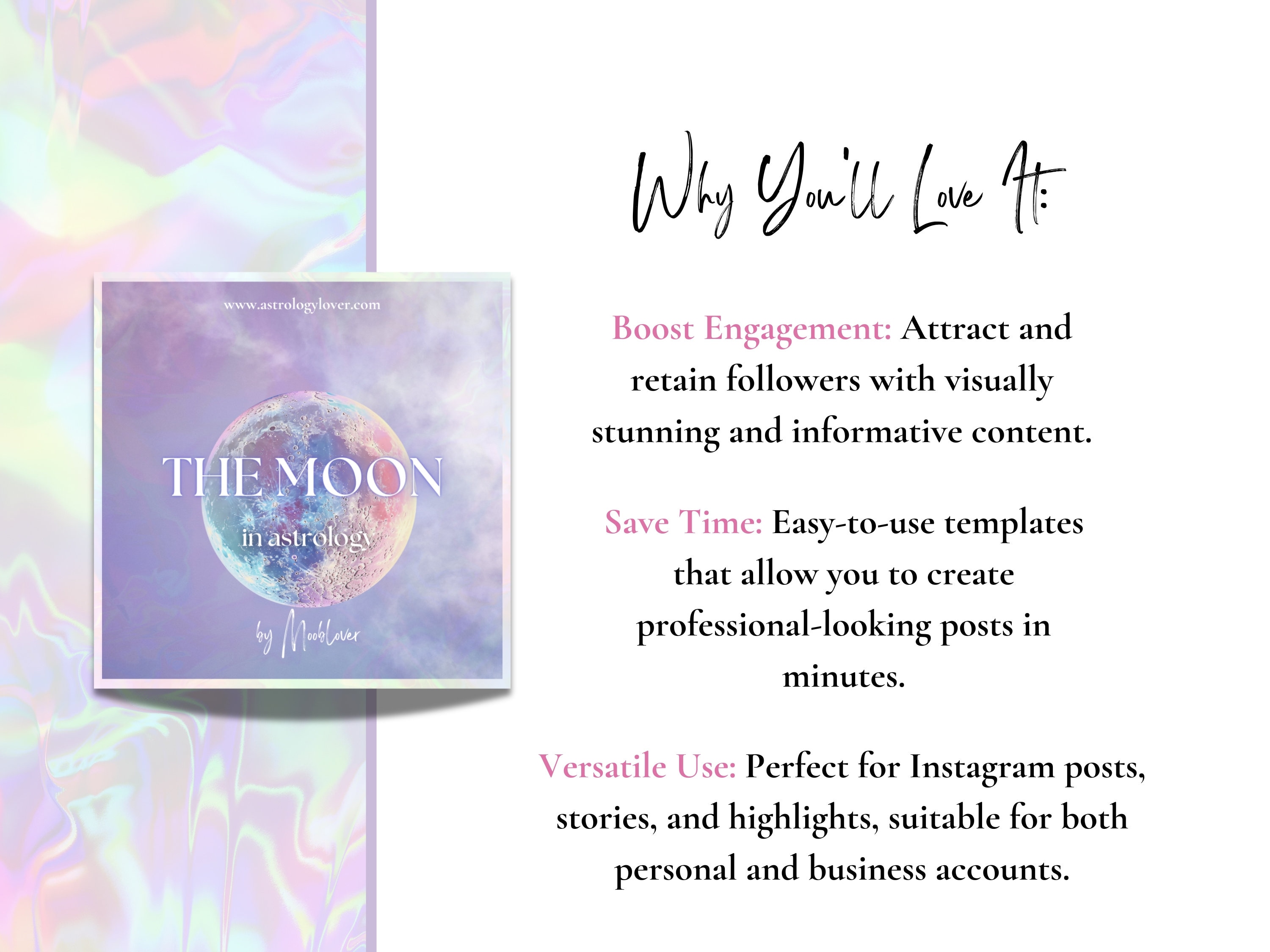 Astrology Instagram Post Template Bundle, Holographic Moon, Spiritual ...