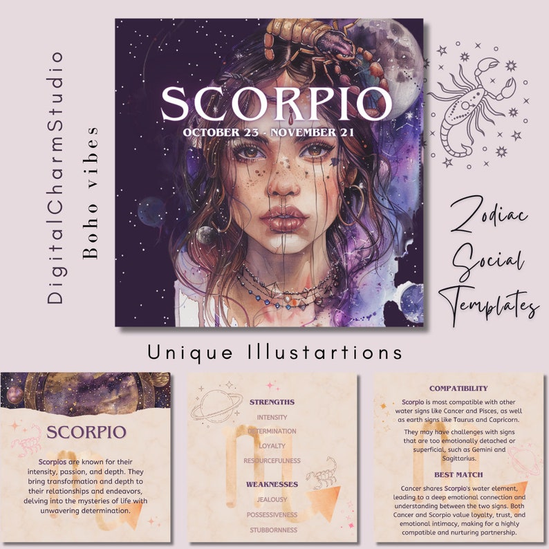 Astrology Instagram Post Template Bundle, Social Media Post Bundle ...