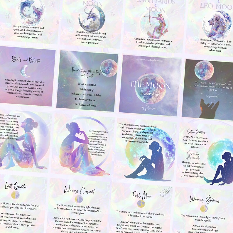 Astrology Instagram Post Template Bundle: Holographic Moon, Zodiac ...