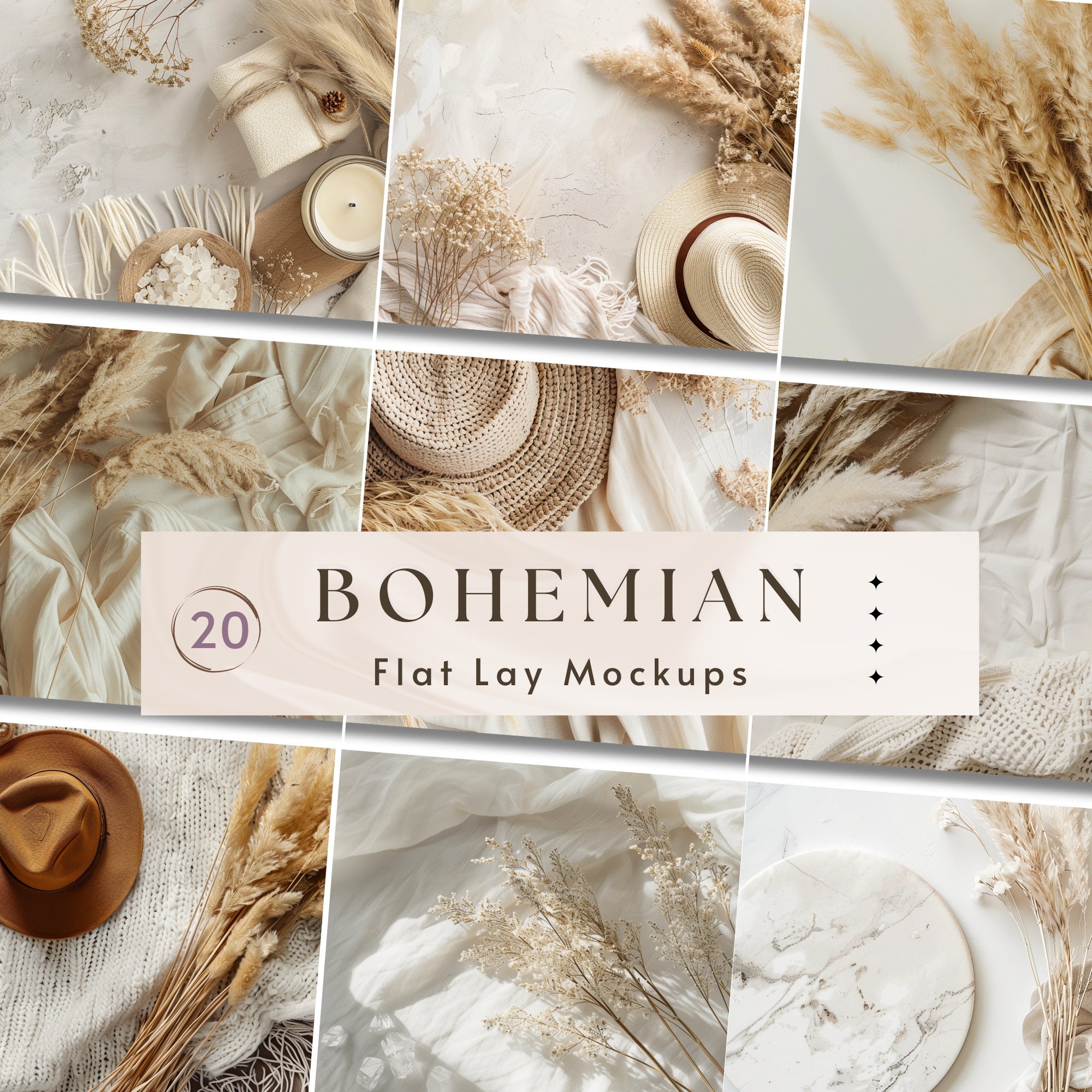 Boho Flat Lay Mockup Bundle, Minimalist Neutral Background (digital ...