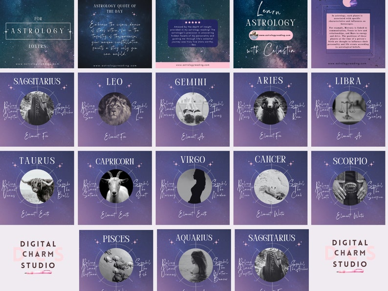Astrology Instagram Post Template Bundle, Zodiac Signs, Spiritual ...