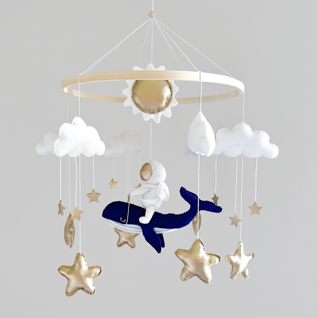 Space Baby Mobile With Whale and Astronaut, Nursery Decoration, Baby ...