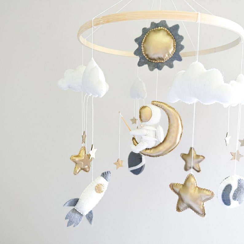Space Baby Mobile With Astronaut, Neutral Nursery Decoration, Planet ...