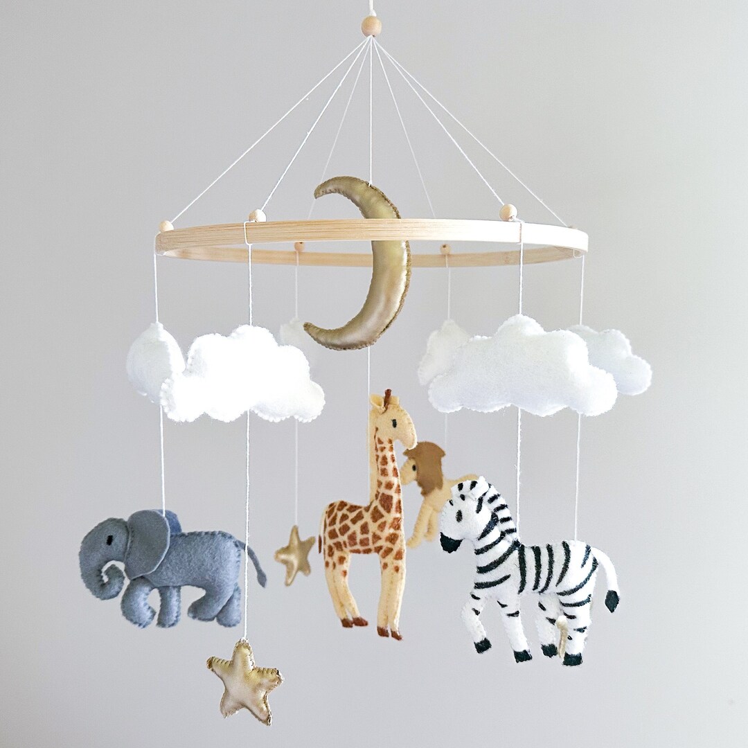 Safari Baby Mobile With Elephant, Zebra, Giraffe, Lion. Africa Neutral ...