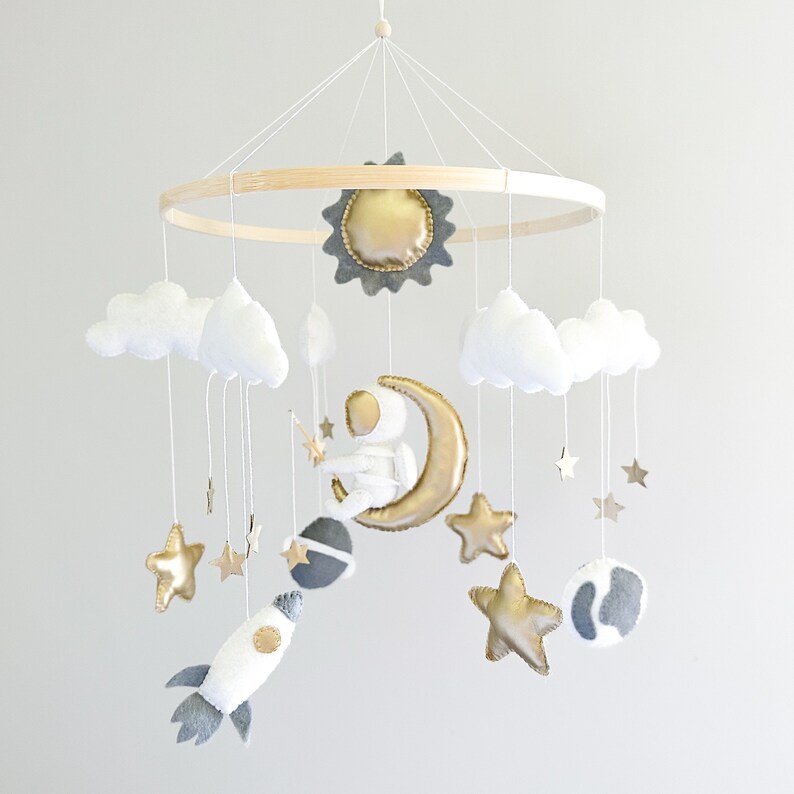 Space Baby Mobile With Astronaut, Neutral Nursery Decoration, Planet ...
