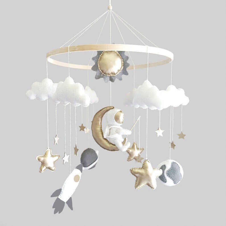 Space Baby Mobile With Astronaut, Neutral Nursery Decoration, Planet ...