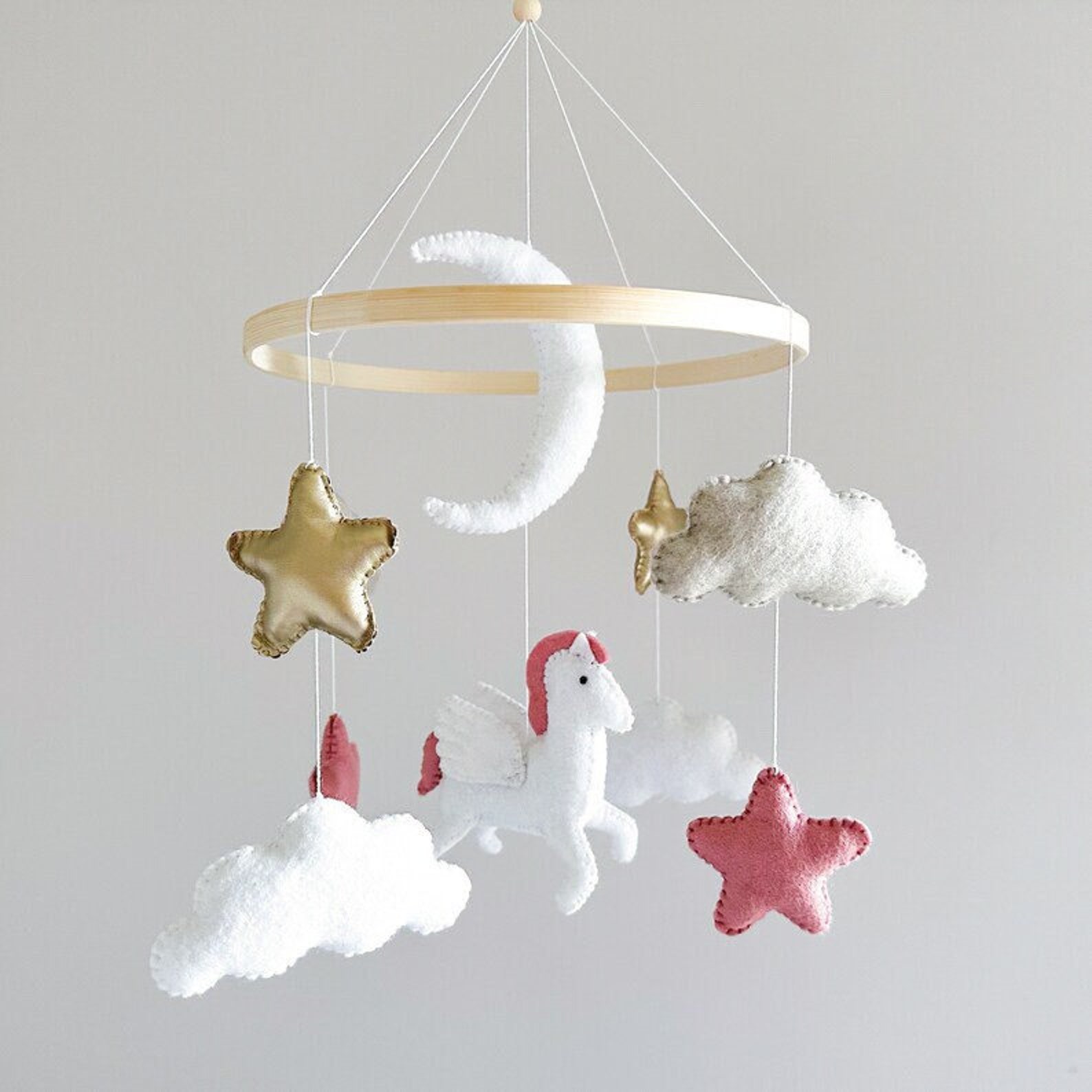 Pegasus Baby Mobile for a Girl, Horse Nursery Decoration, Baby Shower ...