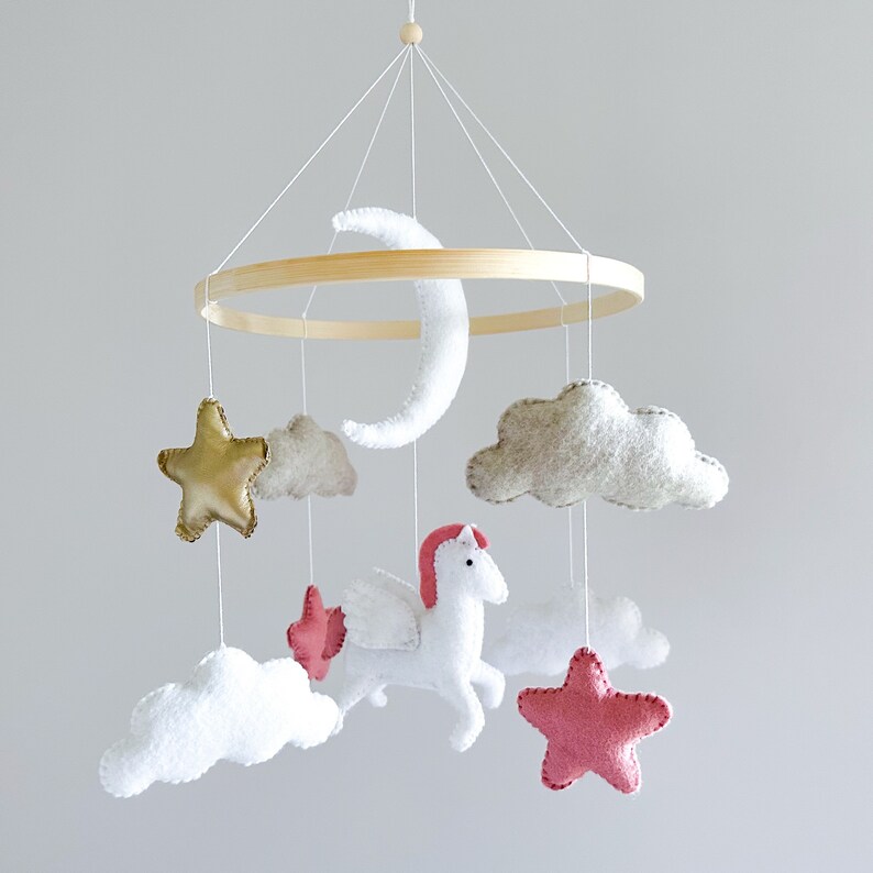 Pegasus Baby Mobile for a Girl, Horse Nursery Decoration, Baby Shower ...