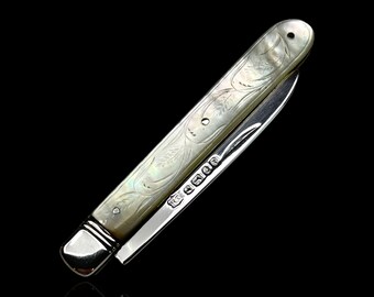 A Rare Antique Mother of Pearl and Sterling Silver Folding Pocket Knife ...