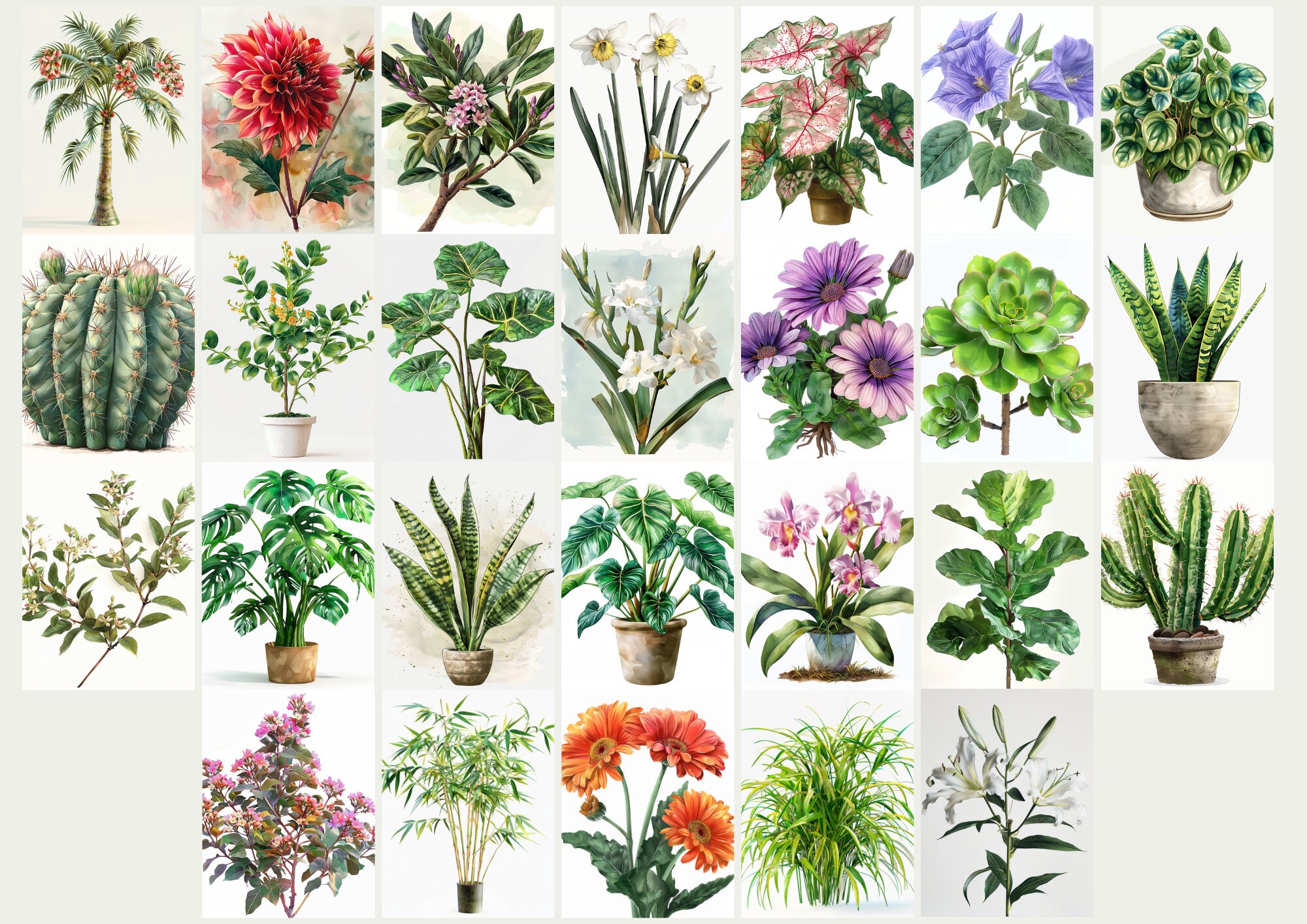 32 PNG Plants Types Clipart, Nature Study Printable Cards, Watercolor ...