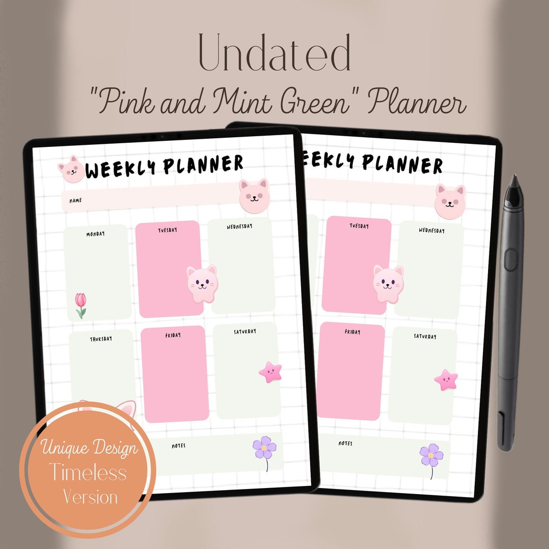Pink and Mint Green Weekly Planner Stay Organized and Adorably Stylish ...