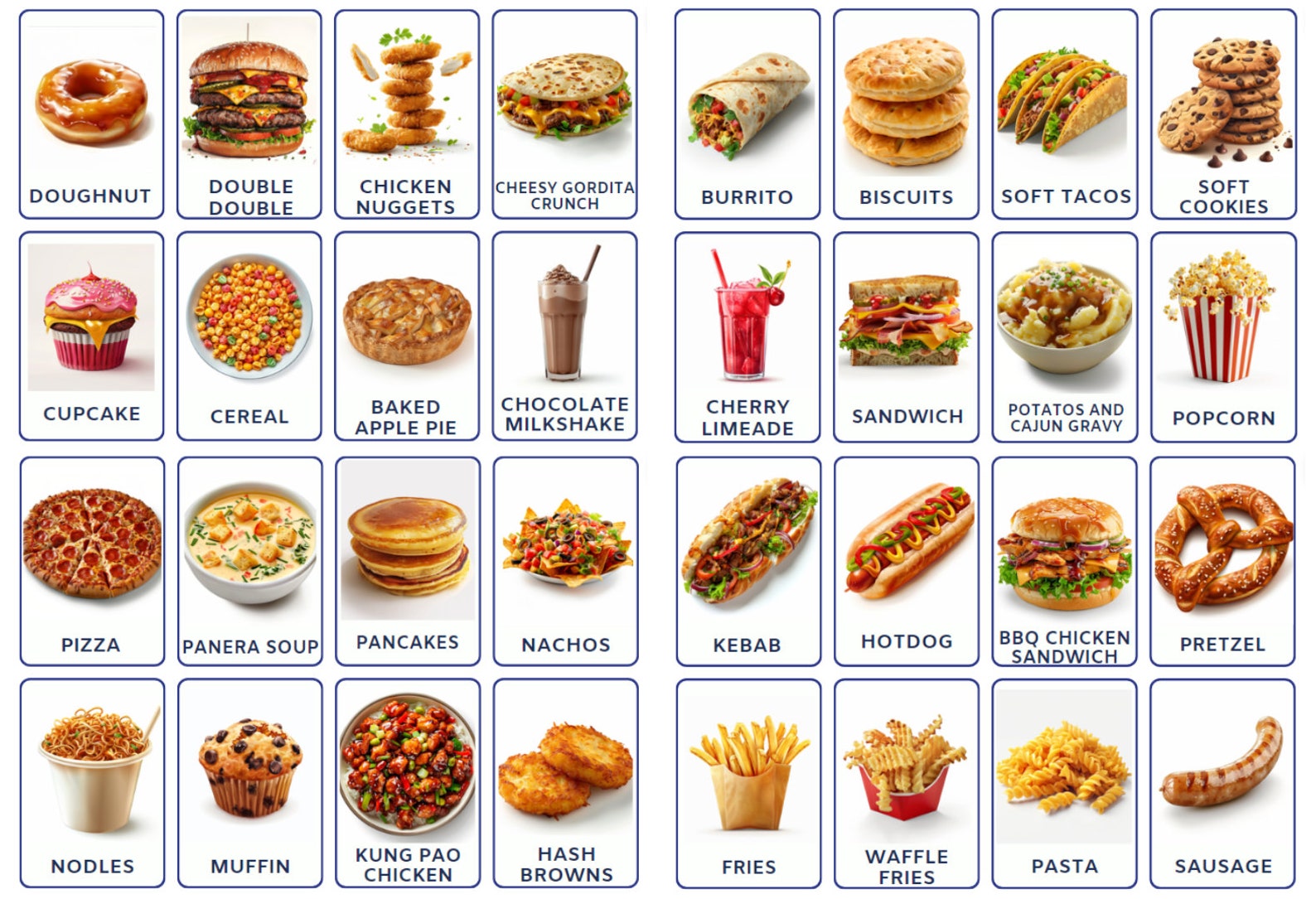 32 PNG Montessori Fast Food Flashcards, Nomenclature Cards, Toddler ...