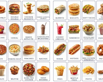 32 Fast Food Flashcards, Kids Printable, Nomenclature Cards, Toddler ...