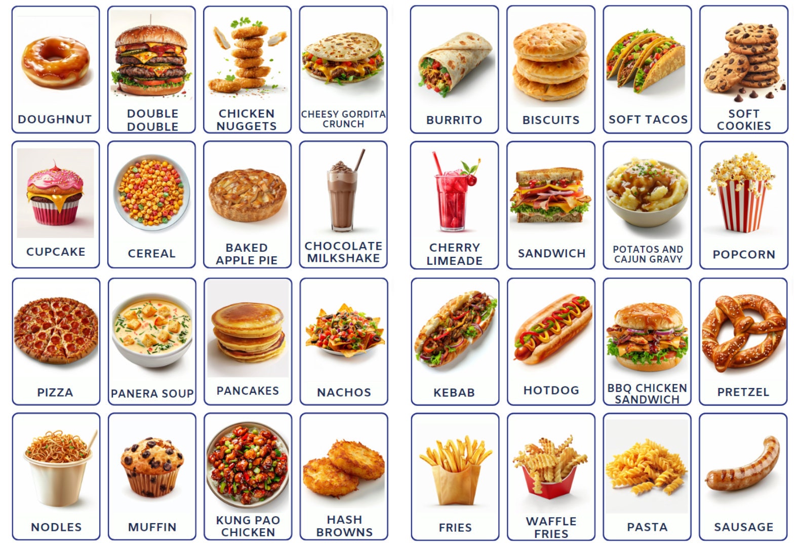 32 PNG Montessori Fast Food Flashcards, Nomenclature Cards, Toddler ...