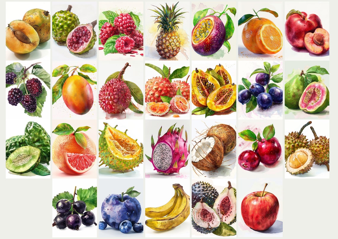 32 PNG Printable Fruits Types Clipart, Watercolor Fruits, Watercolor ...