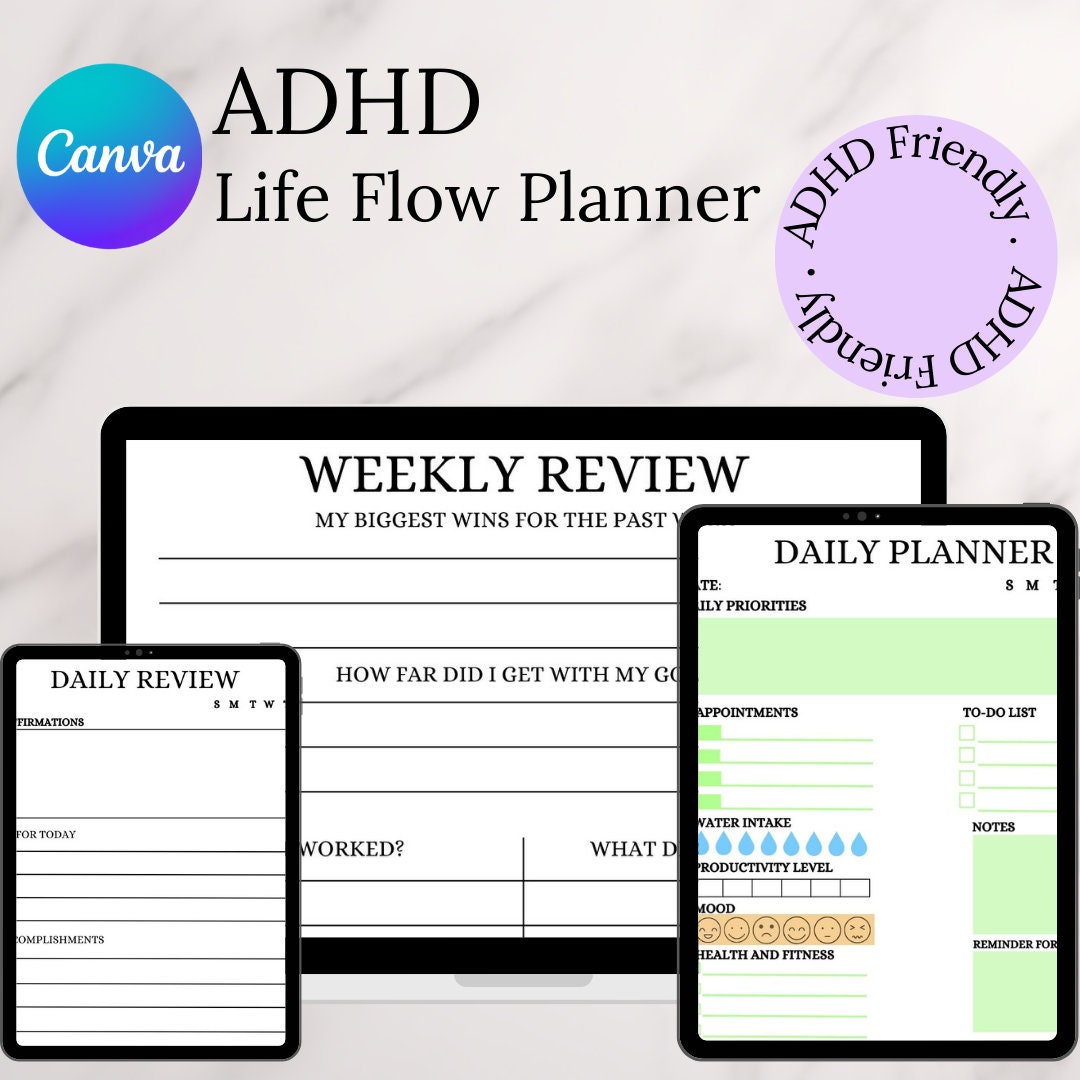 ADHD Life Flow Planner, Daily Planner, Appointment Planner, Cbt Worksheet, Monthly Reflection ...