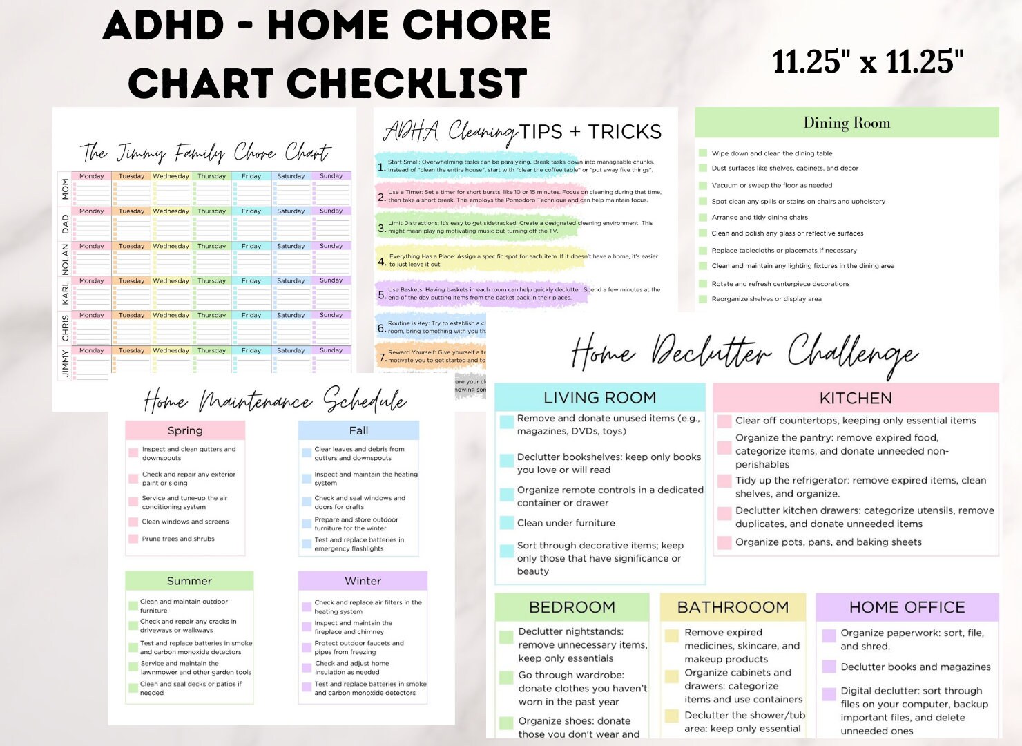 ADHD Home Chore Chart Checklist to Stay Organized and Track Daily Tasks ...