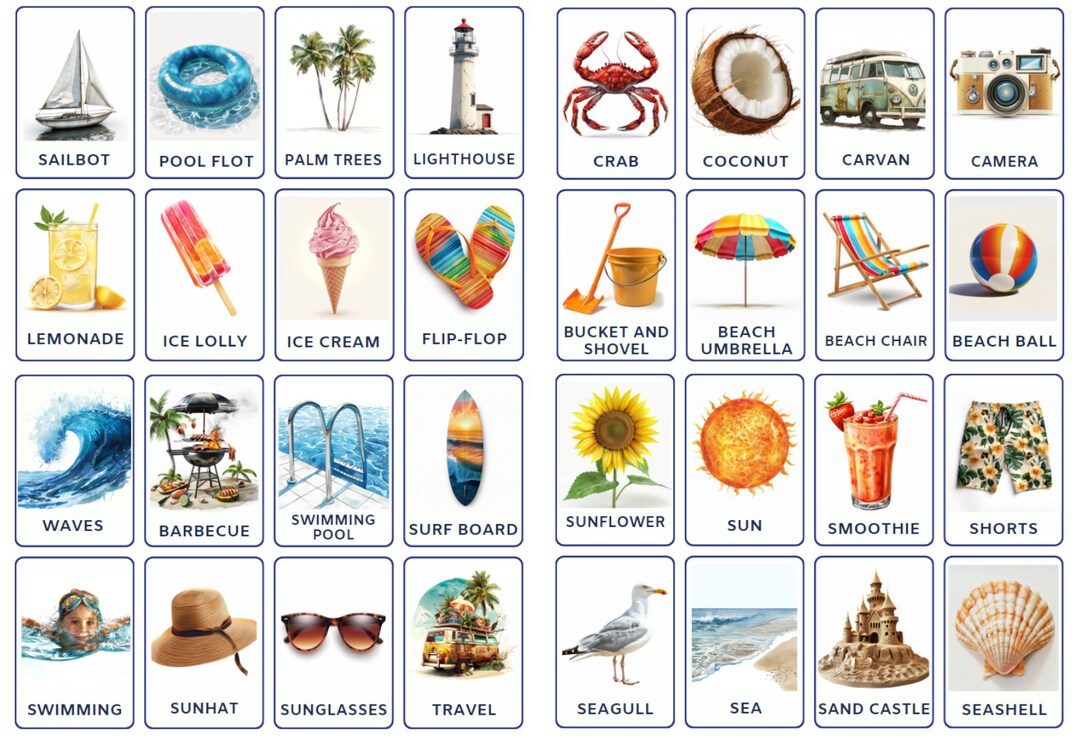 32 PNG Montessori Summer Items Flashcards, Beach Study, Toddler ...