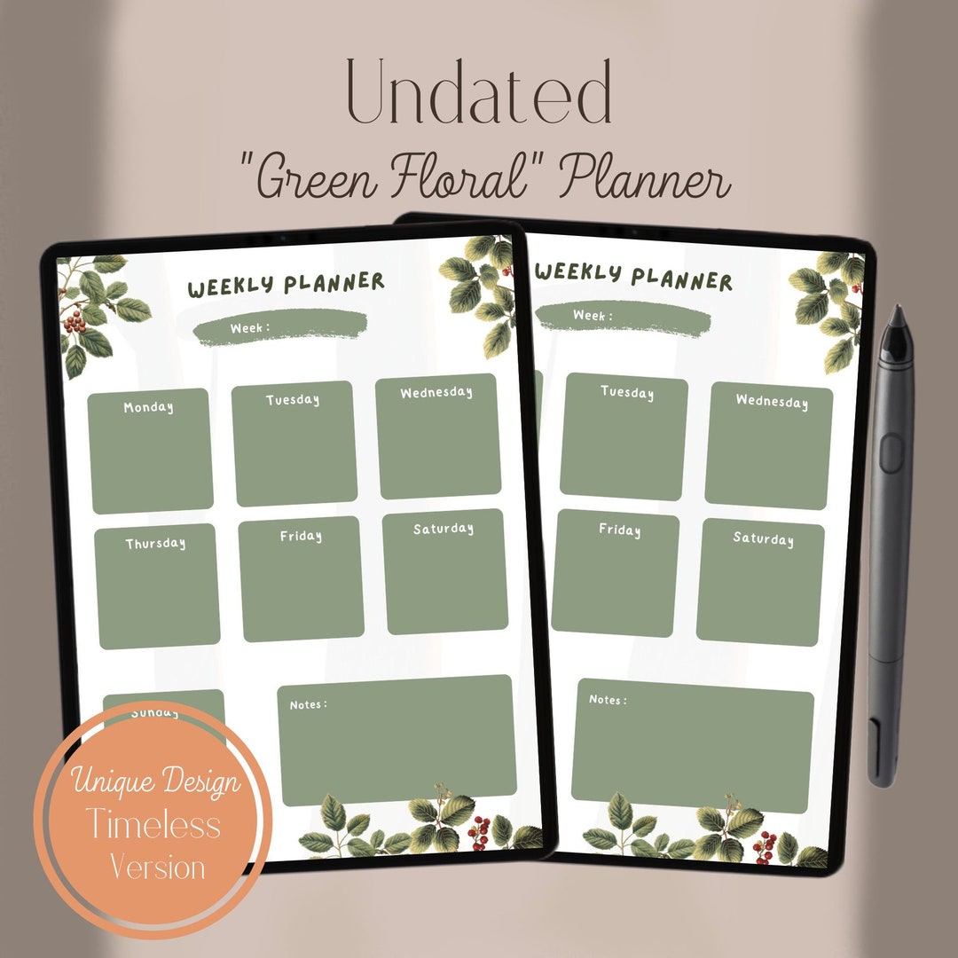 Green Floral Weekly Planner Stay Organized and Adorably Stylish, Themed ...