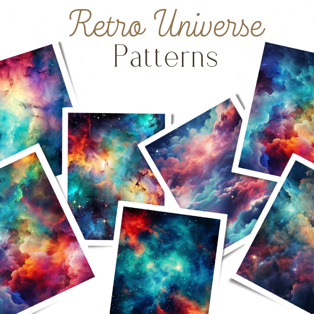 Vintage Retro Universe Seamless Patterns Collection, Nostalgic Cosmic ...