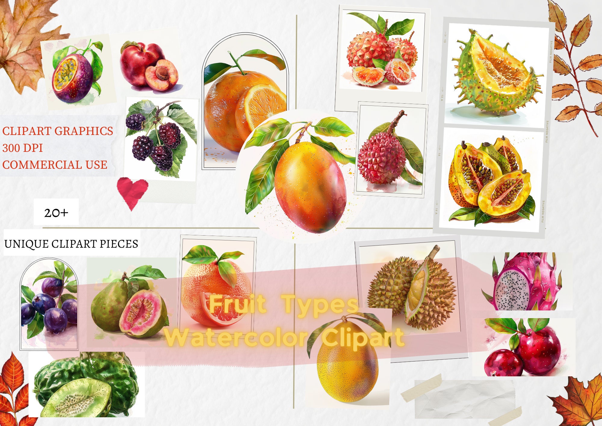 32 PNG Printable Fruits Types Clipart, Watercolor Fruits, Watercolor ...