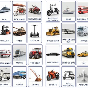 32 PNG Montessori Vehicles Types of Flashcards, Toddler Activity ...